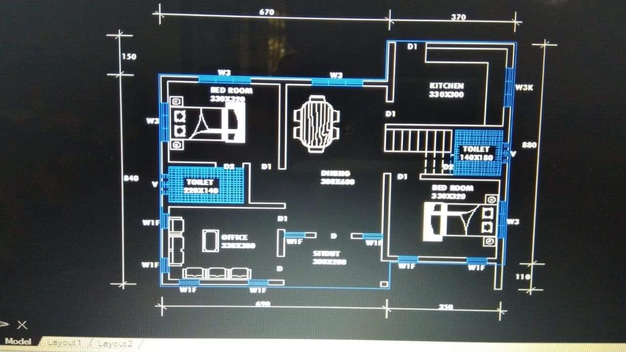 900 Square Feet 2 Bedroom Contemporary Style Single Floor House and ...